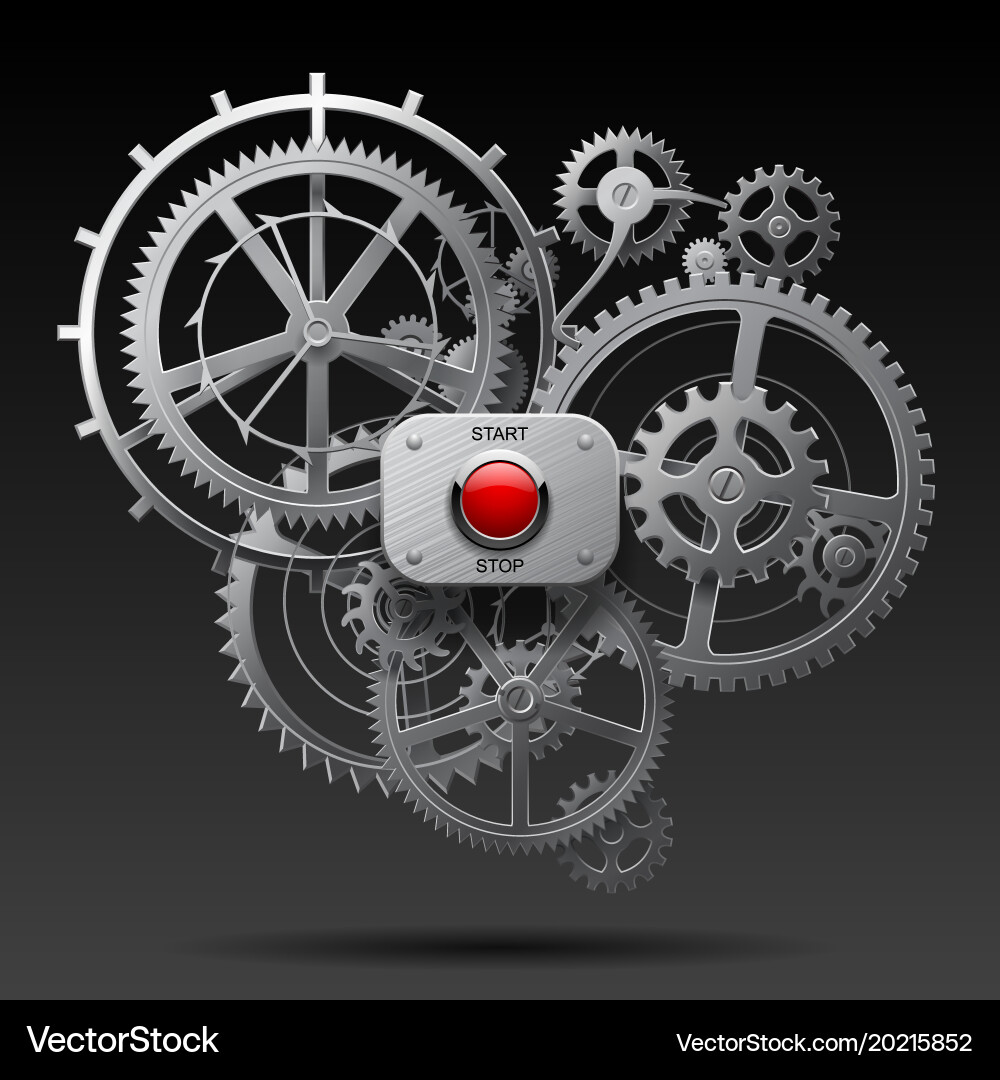 Metallic gear wheels of clockwork with start Vector Image