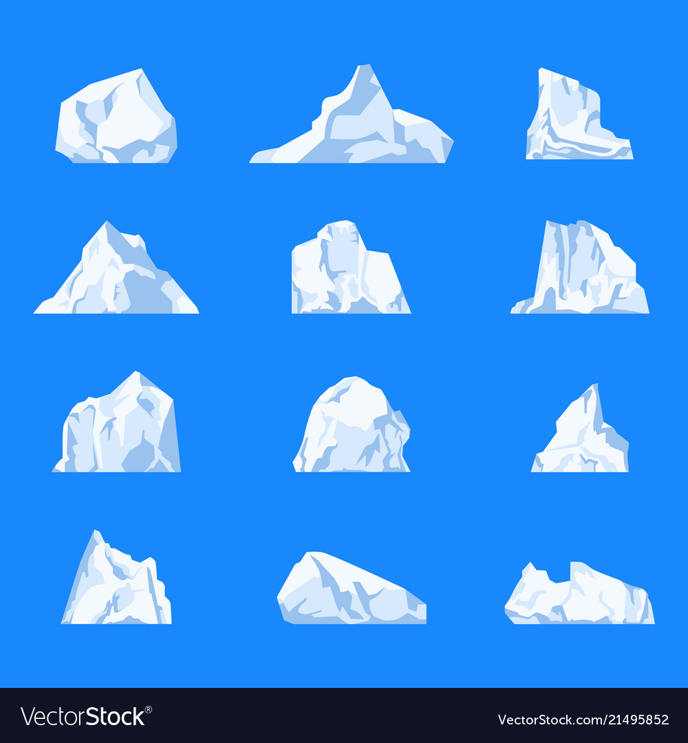 Set isolated iceberg or glacier crystal Royalty Free Vector
