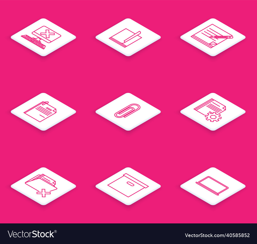 Set line computer with keyboard and x mark file Vector Image