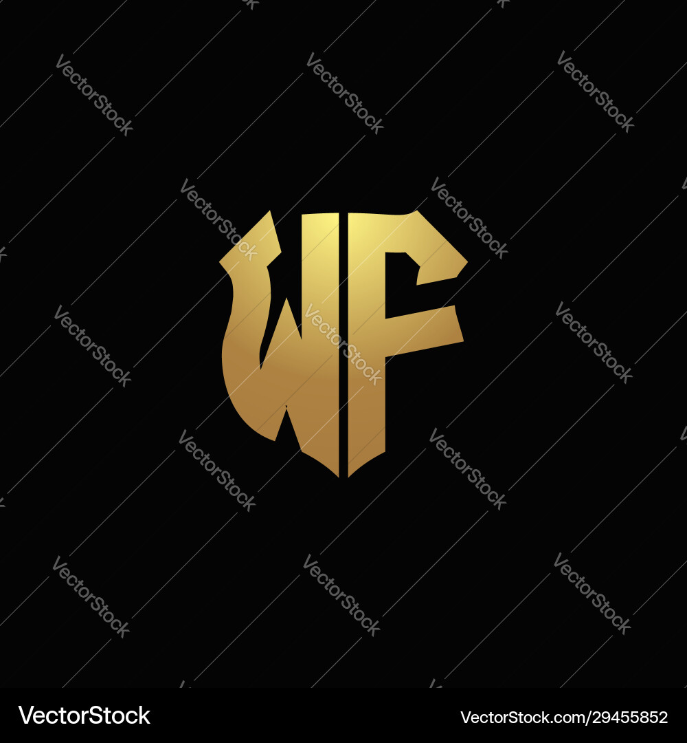 Wf logo monogram with gold colors and shield Vector Image