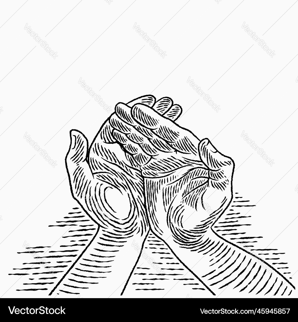 Hand drawn a hands man in praying position Vector Image
