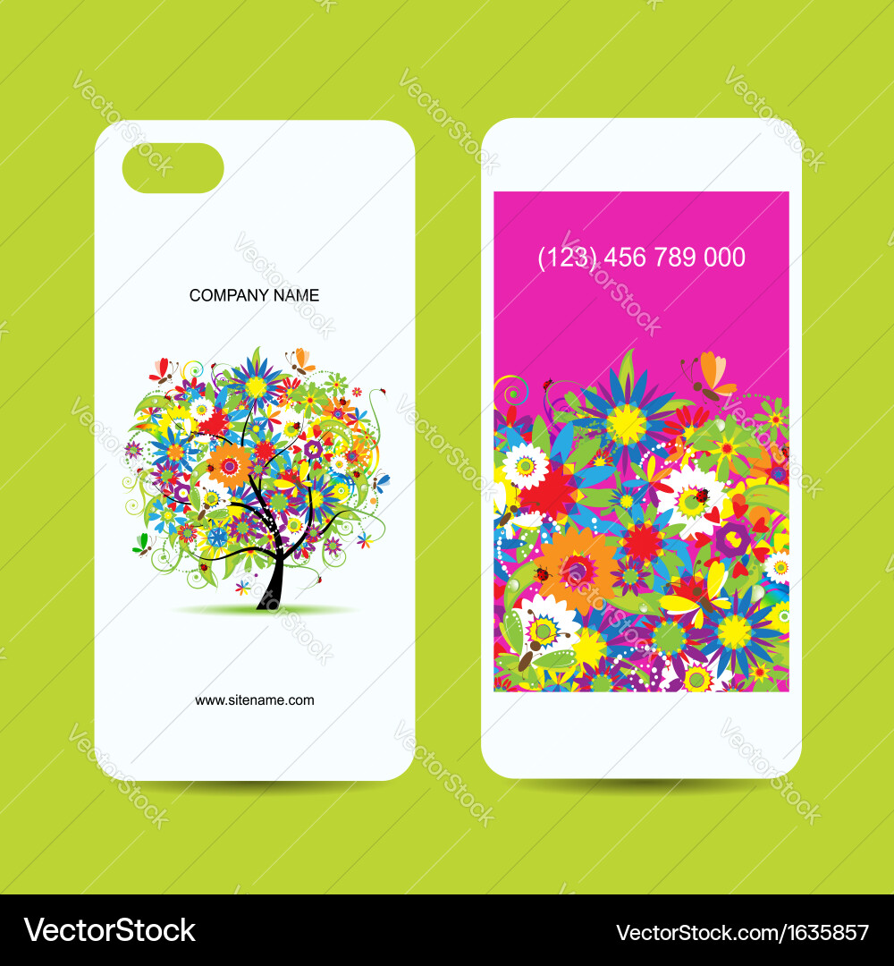 Mobile phone cover back and screen floral tree Vector Image