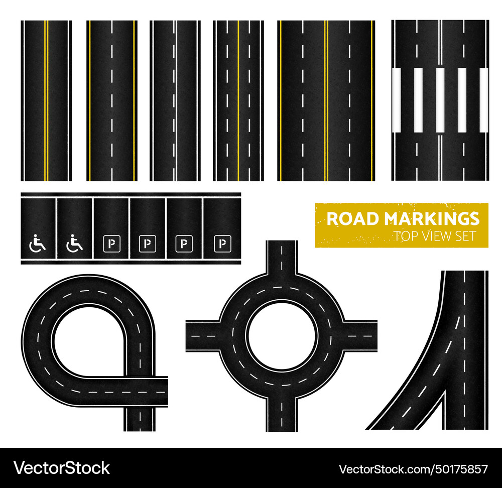 Road markings top view icon set Royalty Free Vector Image