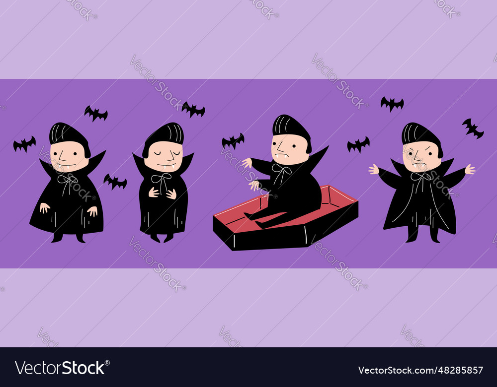 Set of cute dracula vampire halloween cartoon Vector Image