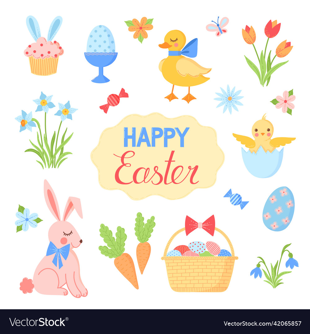 Traditional easter symbols and elements set Vector Image