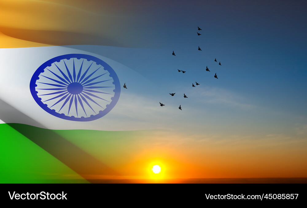 Tricolor indian flag on sunset Royalty Free Vector Image