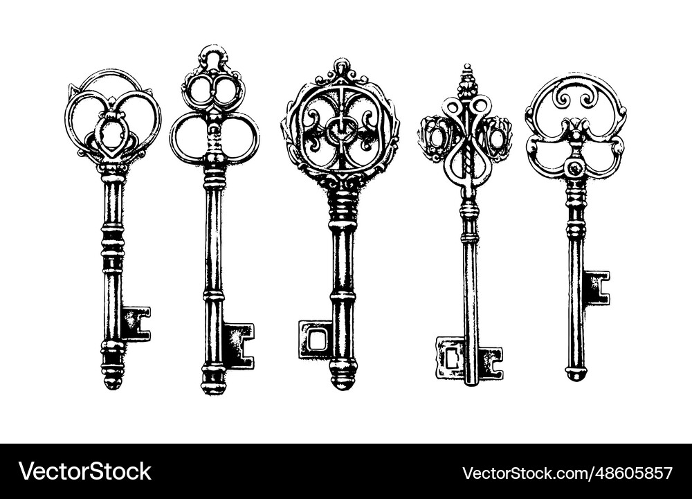 Victorian key collection vintage Royalty Free Vector Image