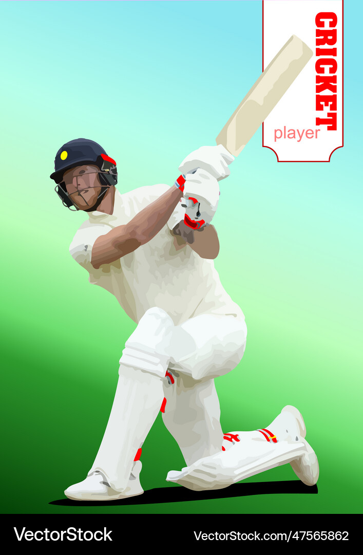 Cricket player batsman on white-green background Vector Image