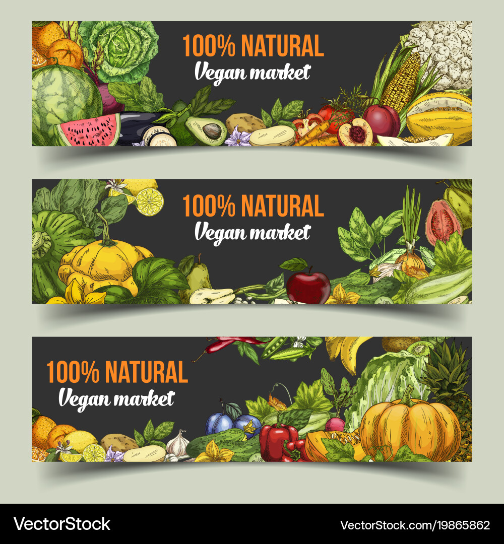 Fruits and vegetables on isolated banners Vector Image
