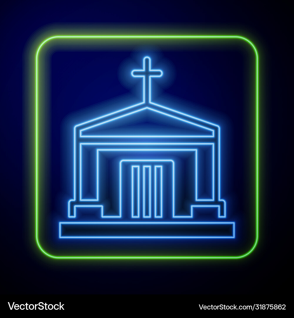 Glowing neon old crypt icon isolated on blue Vector Image