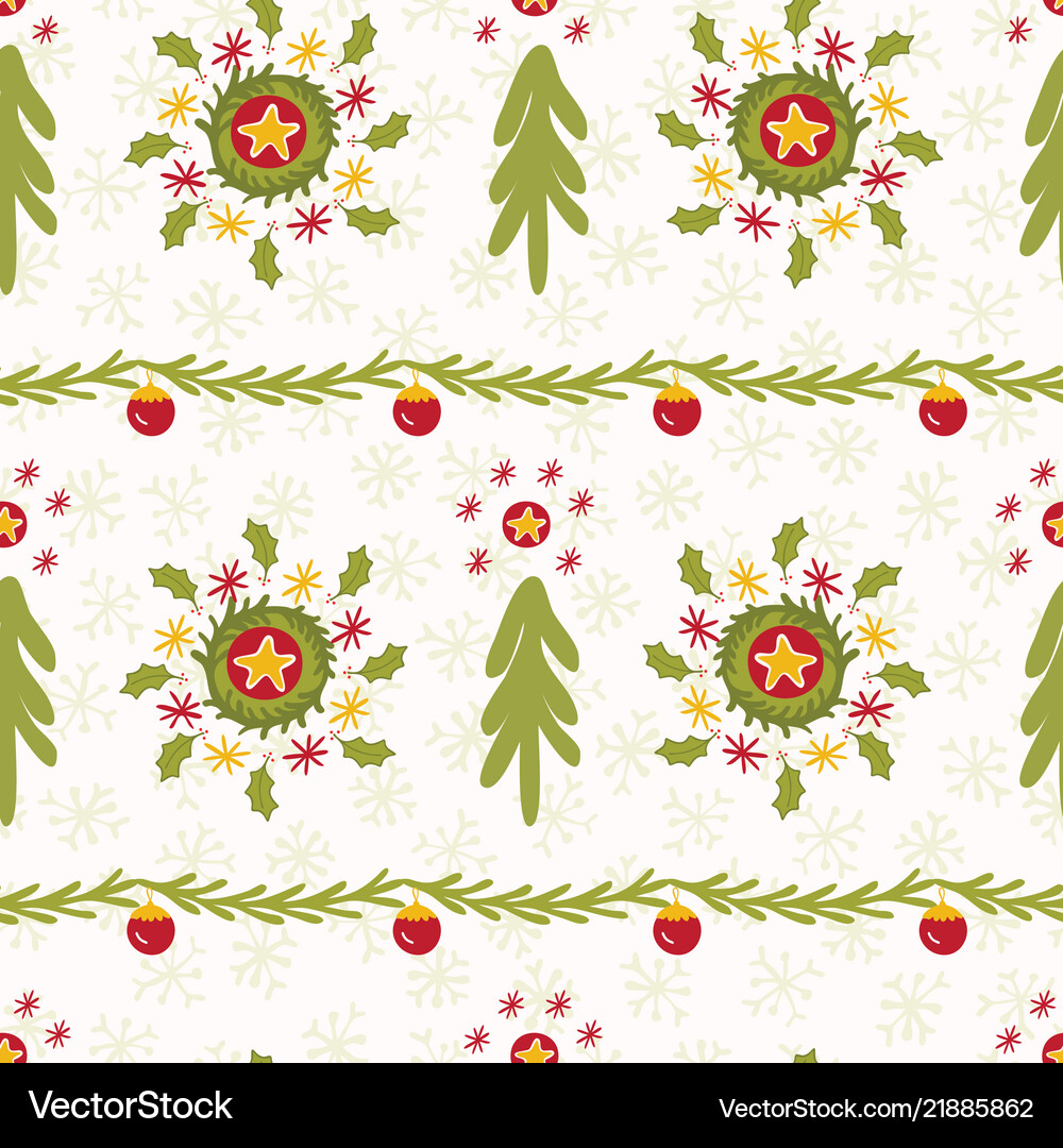 Green christmas tree wreath stripes winter Vector Image