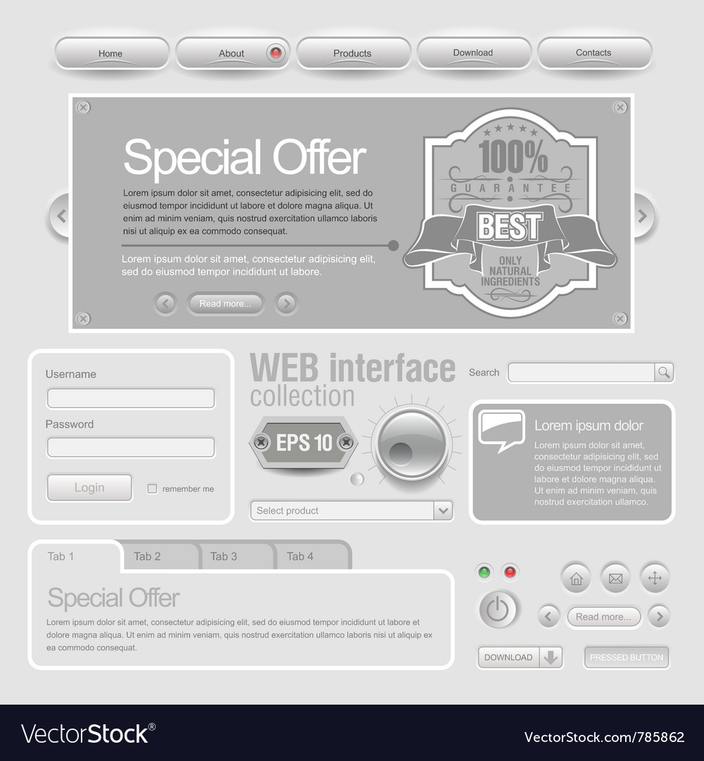 Light web ui elements design gray Royalty Free Vector Image