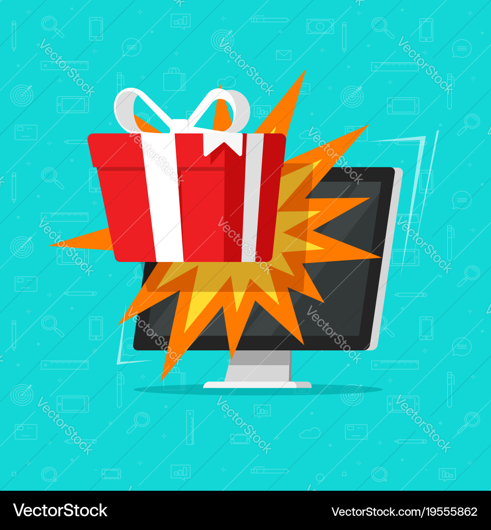 Online gift from computer monitor Royalty Free Vector Image