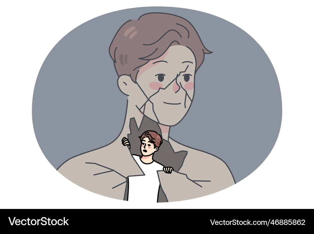 Scared man stressed showing himself to world Vector Image