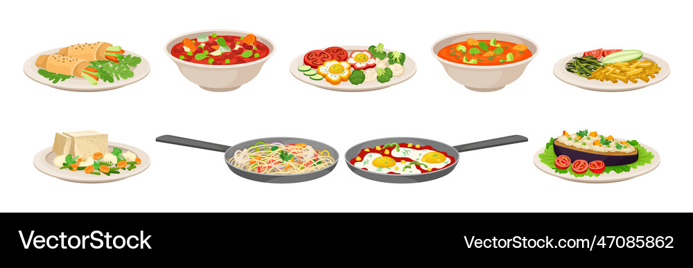 Vegan dish and main course with vegetables served Vector Image