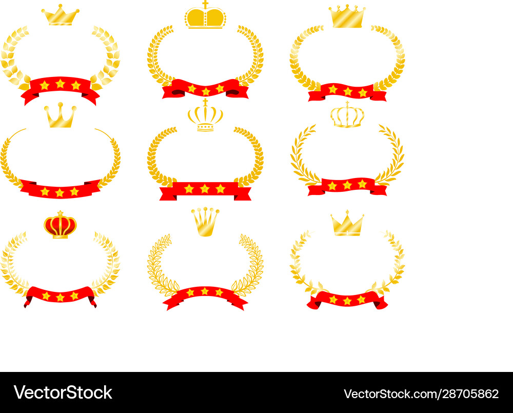 Wide round frame gold laurel and crown Royalty Free Vector