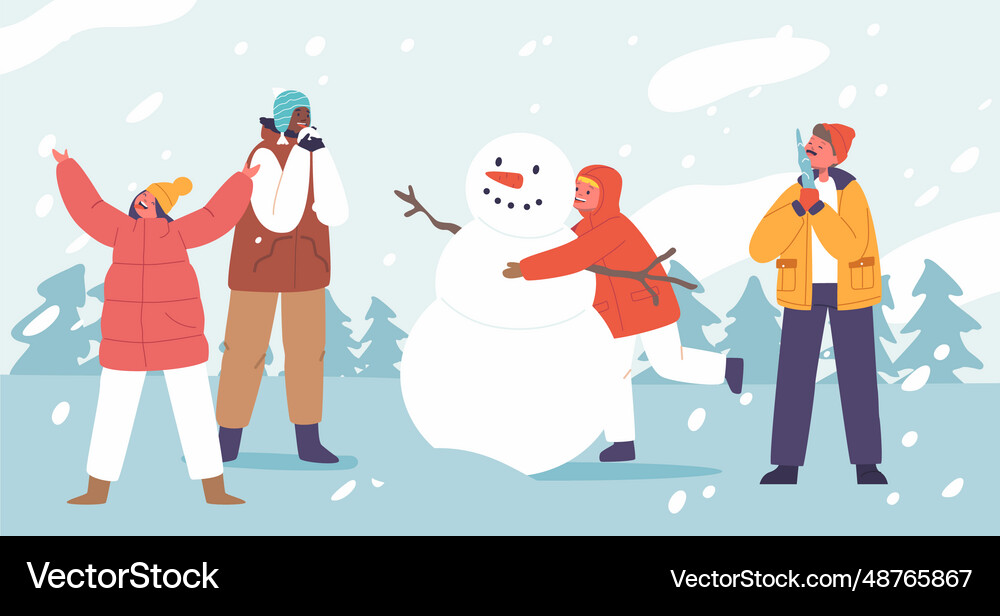 Children characters gleefully munch on freshly Vector Image