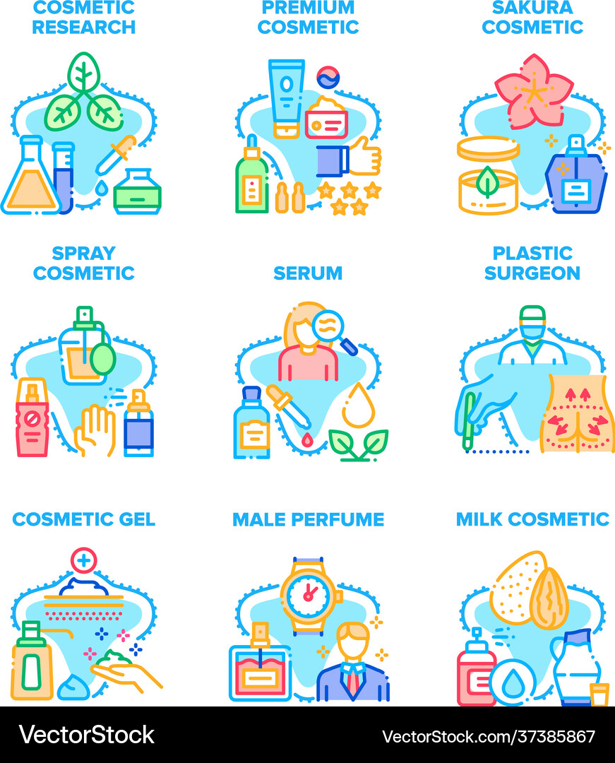 Cosmetic research set icons Royalty Free Vector Image