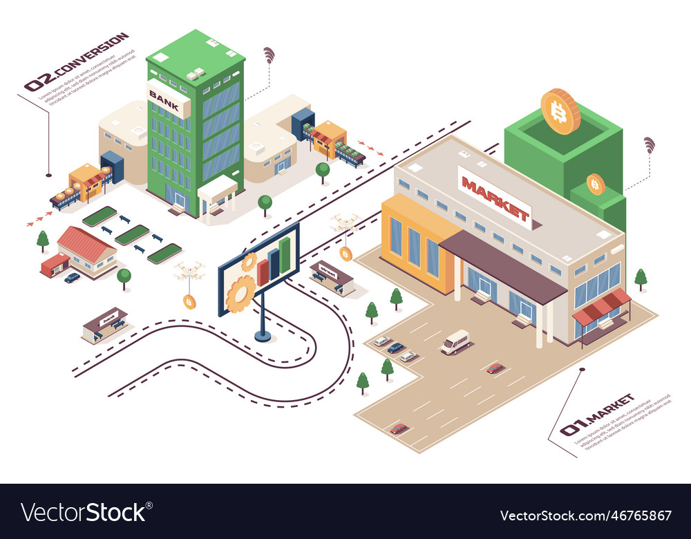 Crypto market concept 3d isometric web infographic