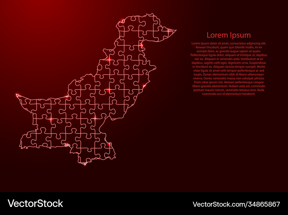 Pakistan map from puzzles red line and glowing Vector Image