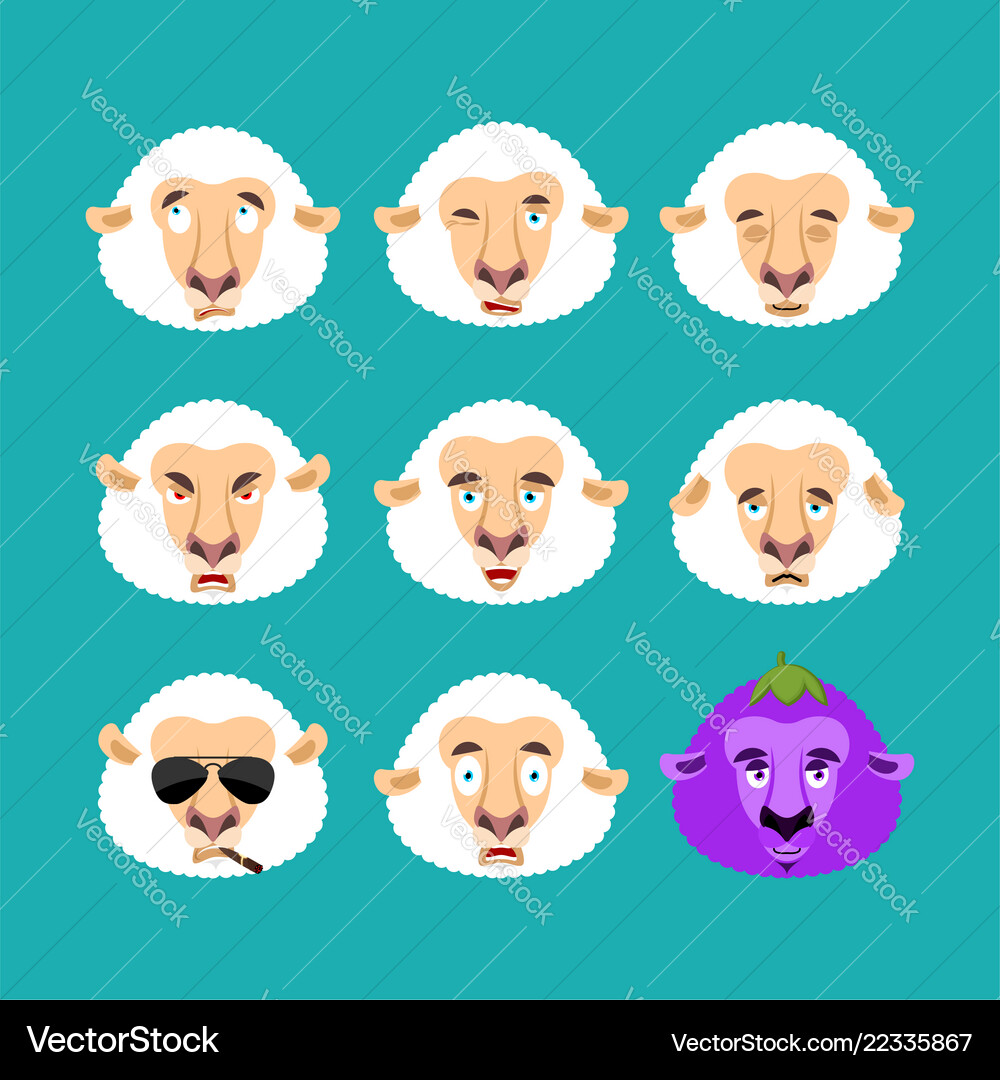 Sheep set emotion avatar sad and angry face Vector Image