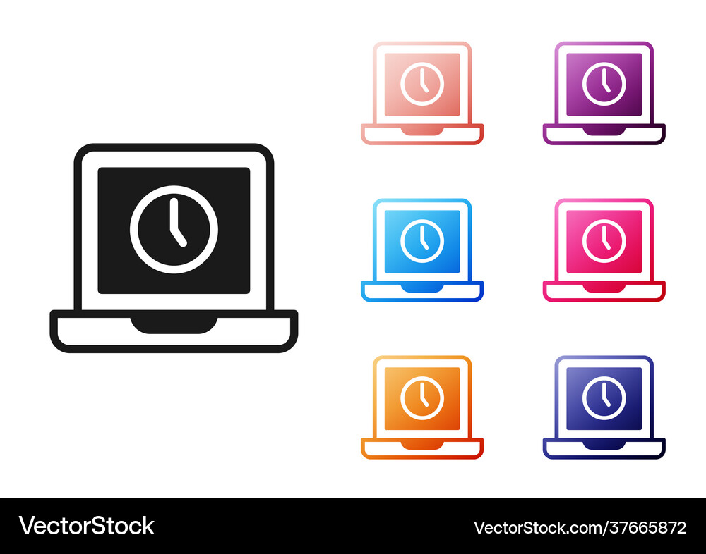 Black laptop time icon isolated on white Vector Image