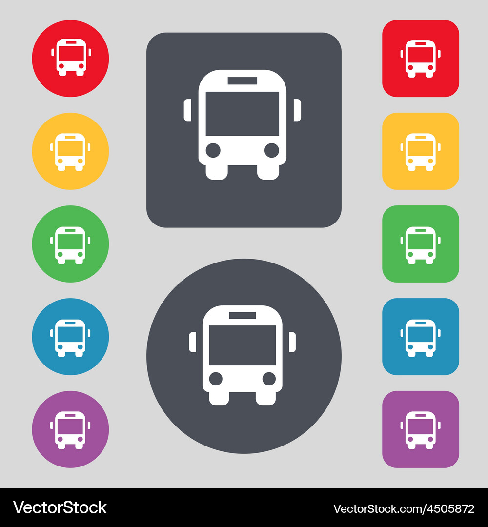 Bus icon sign a set 12 colored buttons flat Vector Image