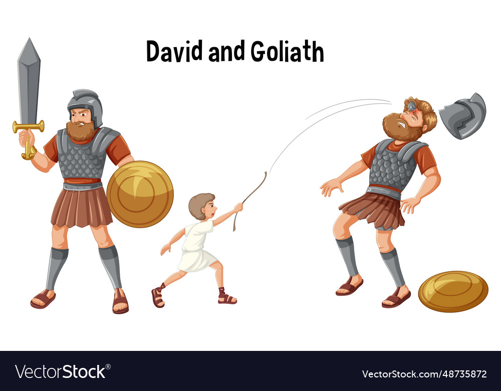 David and goliath a cartoon bible story Royalty Free Vector