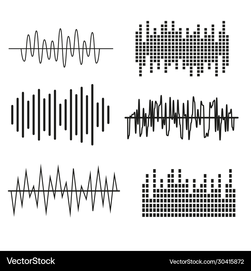 Music sound waves wave icon set compare Royalty Free Vector