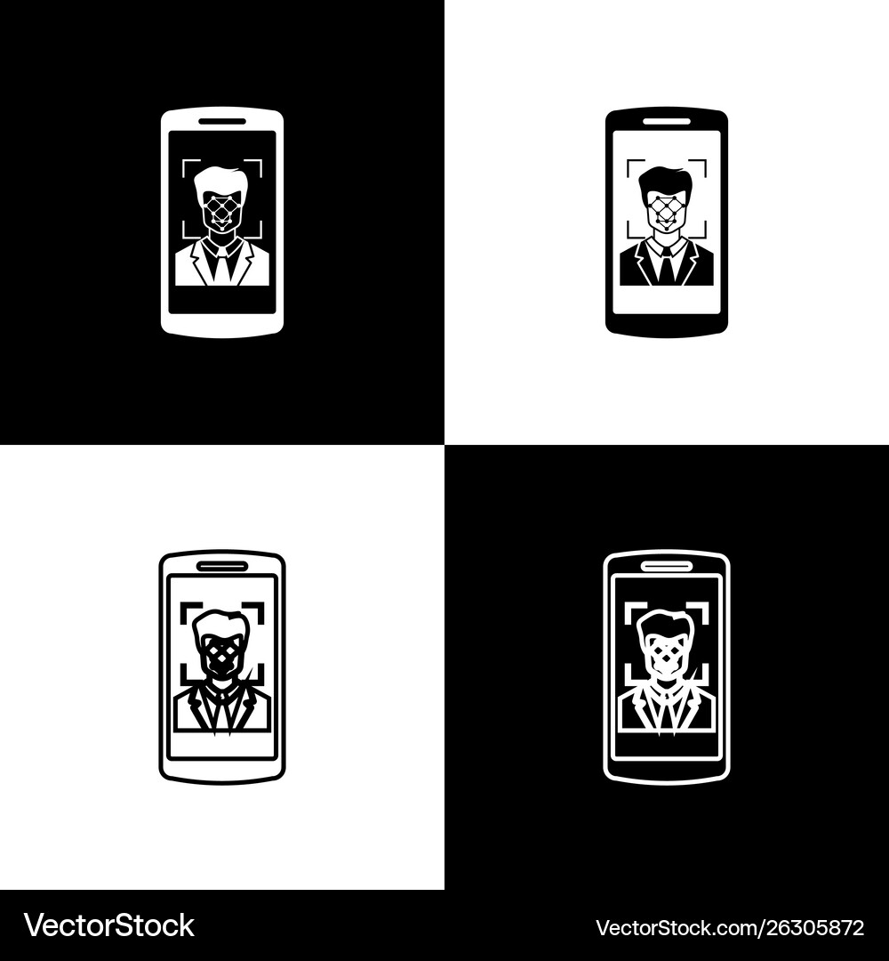 Set mobile phone and face recognition icons Vector Image