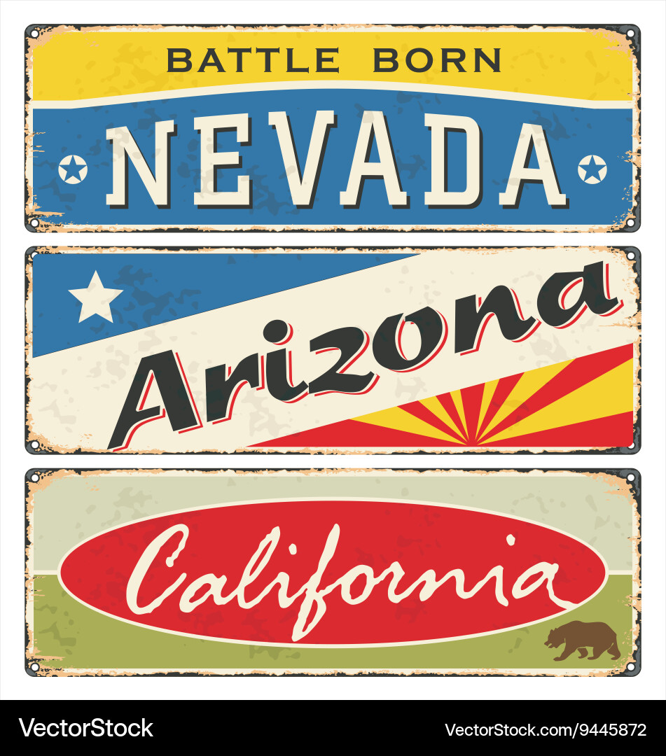 Tin sign collection with USA state Royalty Free Vector Image