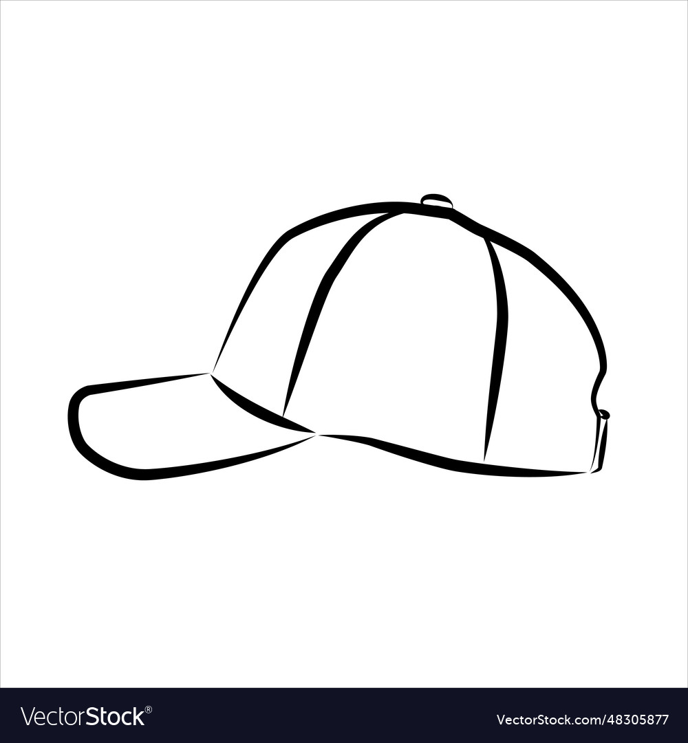 A hand drawn line art of a baseball cap Royalty Free Vector