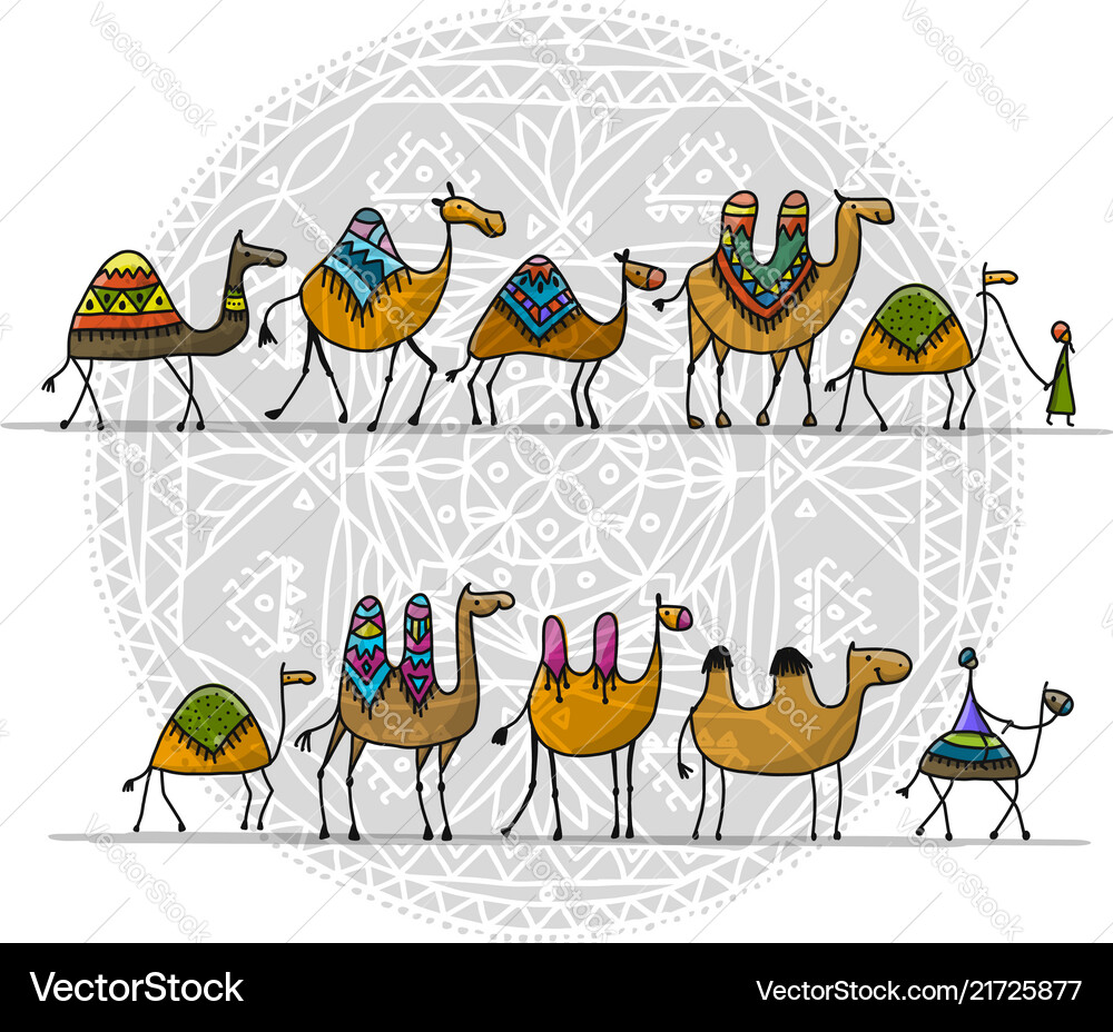 Camels caravan sketch for your design Royalty Free Vector