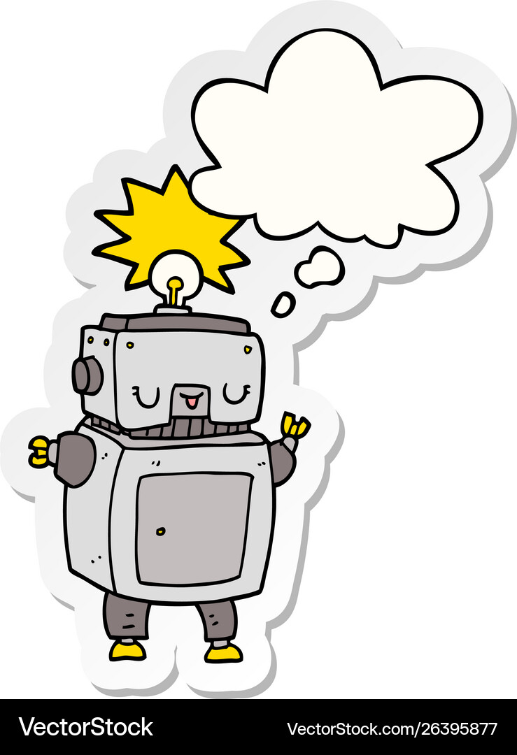 Cartoon robot and thought bubble as a printed Vector Image