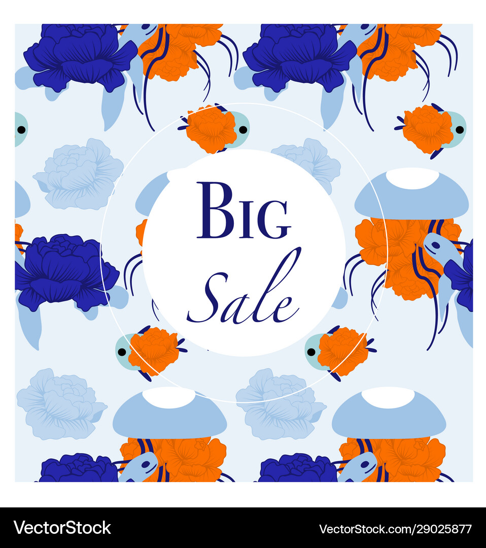 Mercial ad banner with blue turtle and jellyfish Vector Image