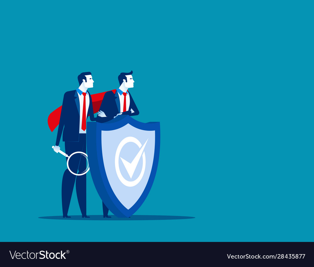 Program team and shield covering from attacks Vector Image