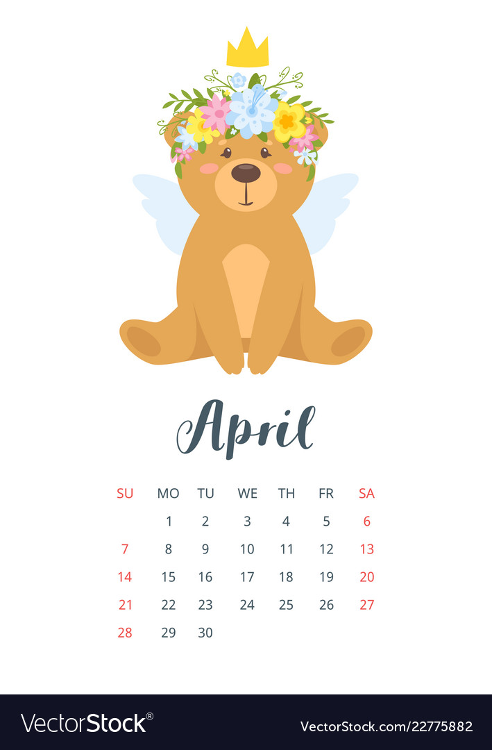 2019 cute teddy bear calendar Royalty Free Vector Image