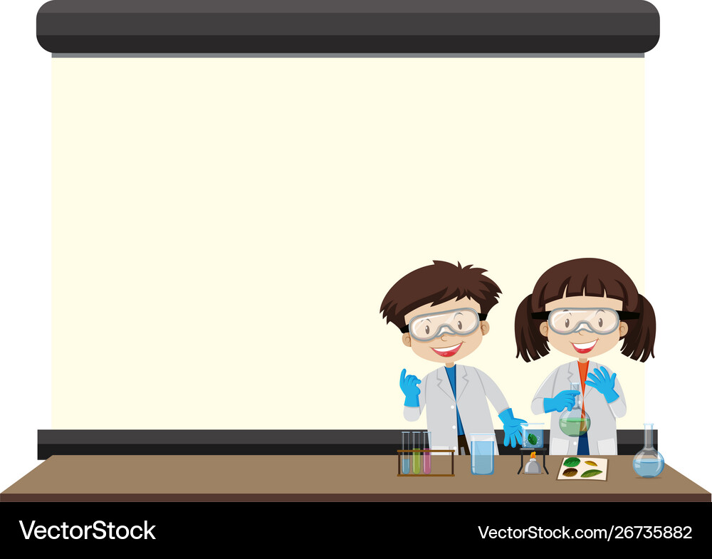 Frame template with happy kids in lab Royalty Free Vector