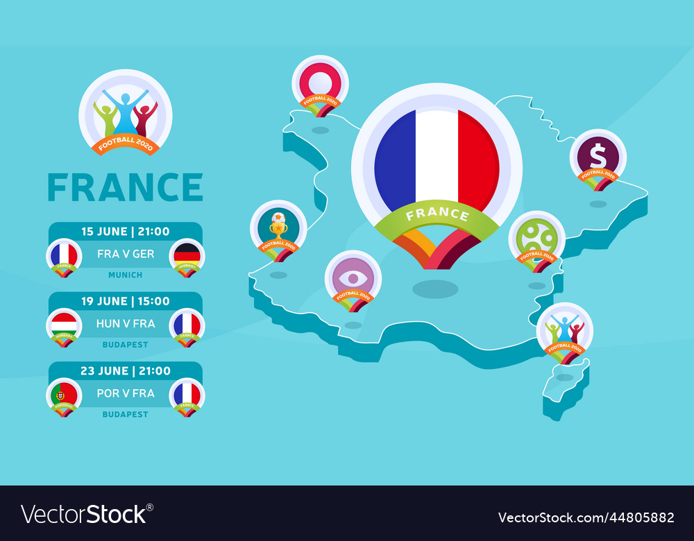 France natioanal team matches on isometric map Vector Image