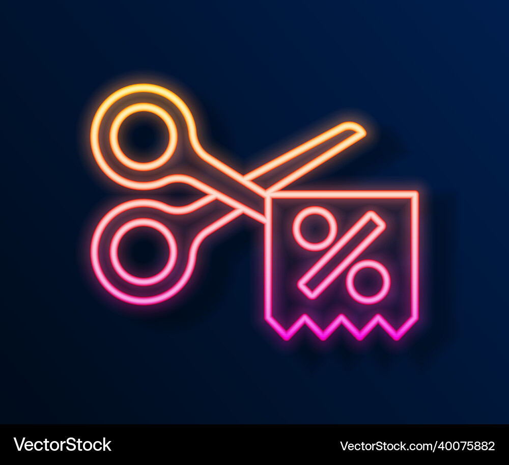 Glowing neon line scissors cuts discount coupon Vector Image