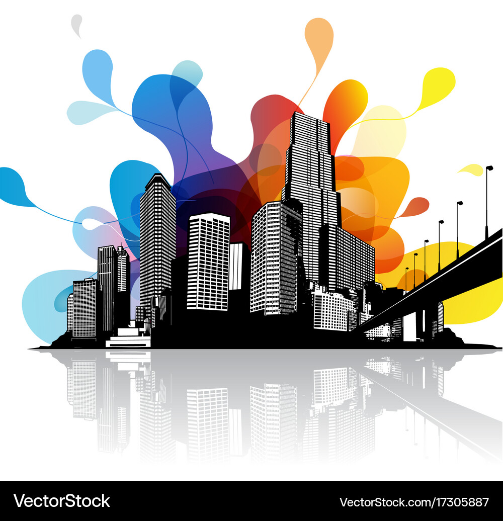 Abstract sky with cityscape and bridge Royalty Free Vector