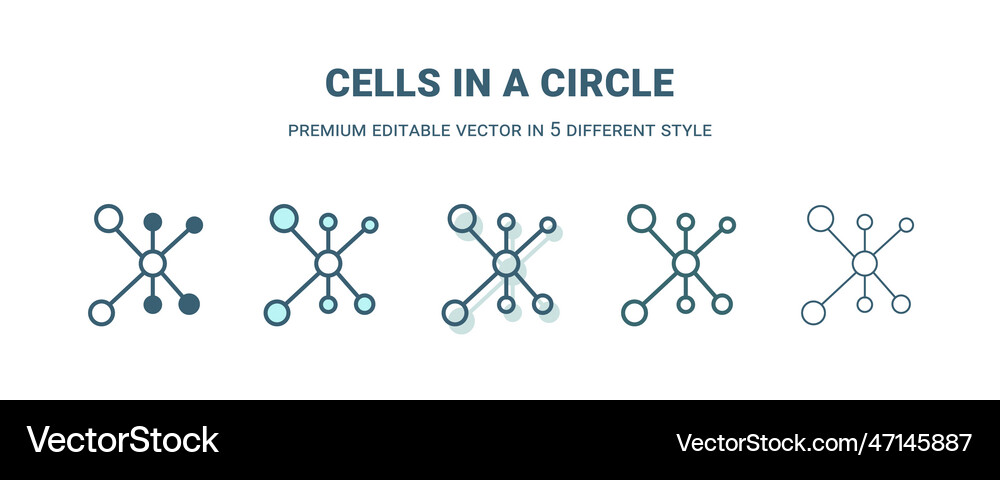 Cells in a circle icon in 5 different style Vector Image