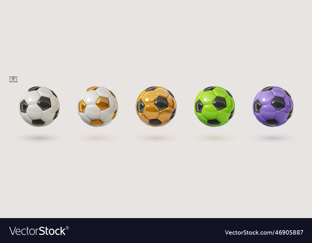 Colorful soccer balls collection white golden Vector Image