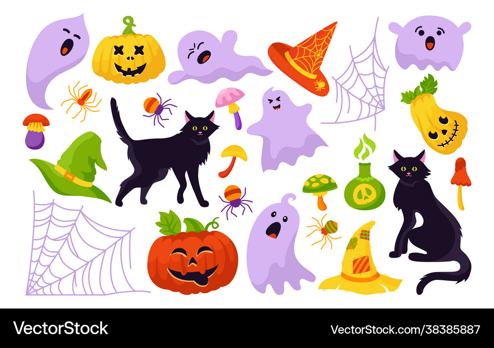 Halloween party horror cartoon set magic Vector Image