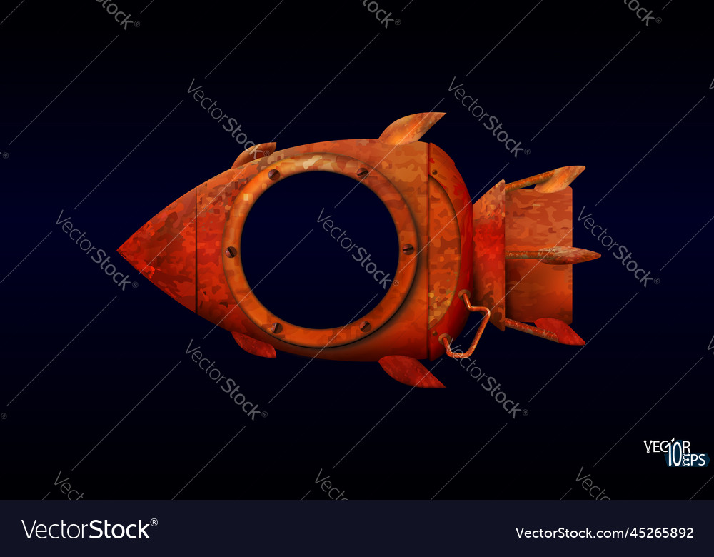 Flying rusty rocket photo frame isolated cartoon Vector Image