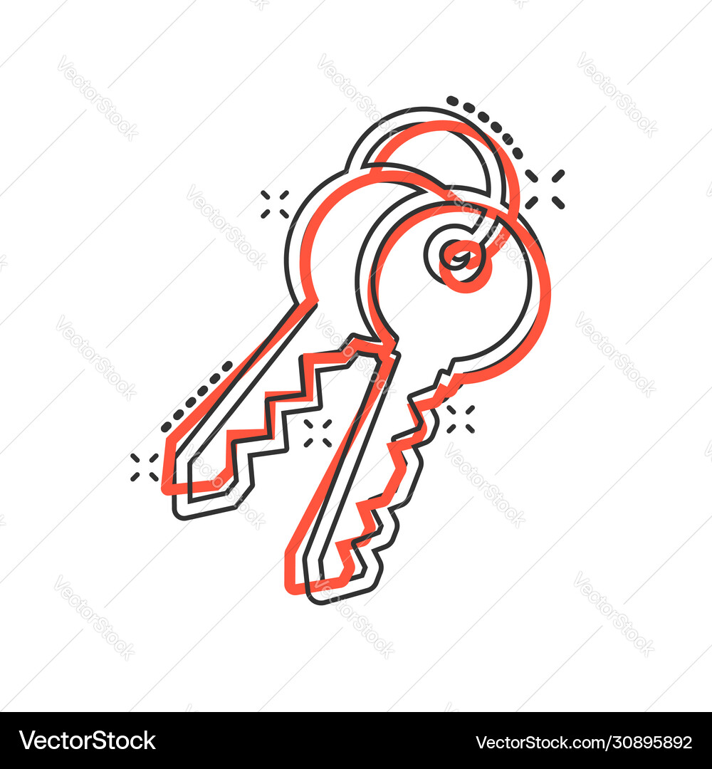 Key icon in comic style password cartoon on white Vector Image