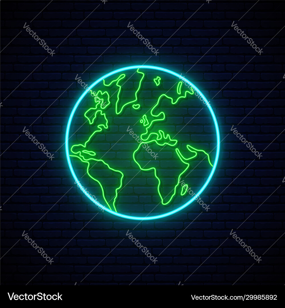 Planet earth neon sign shiny Royalty Free Vector Image