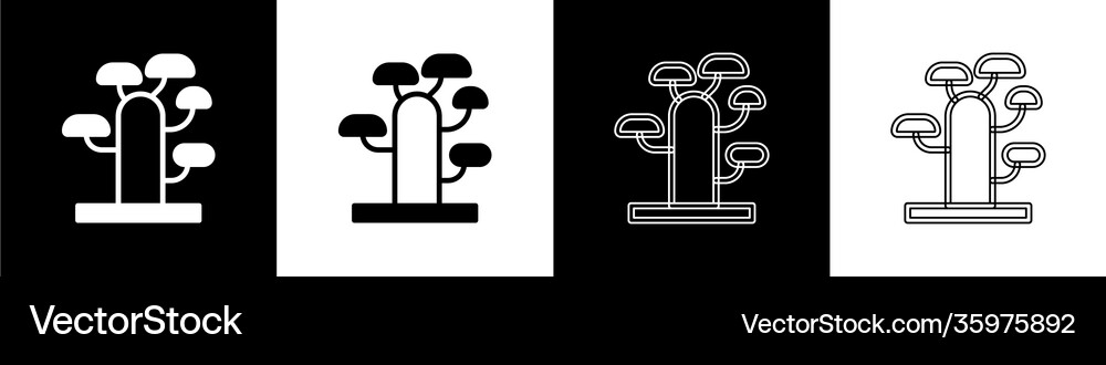 Set african tree icon isolated on black and white Vector Image