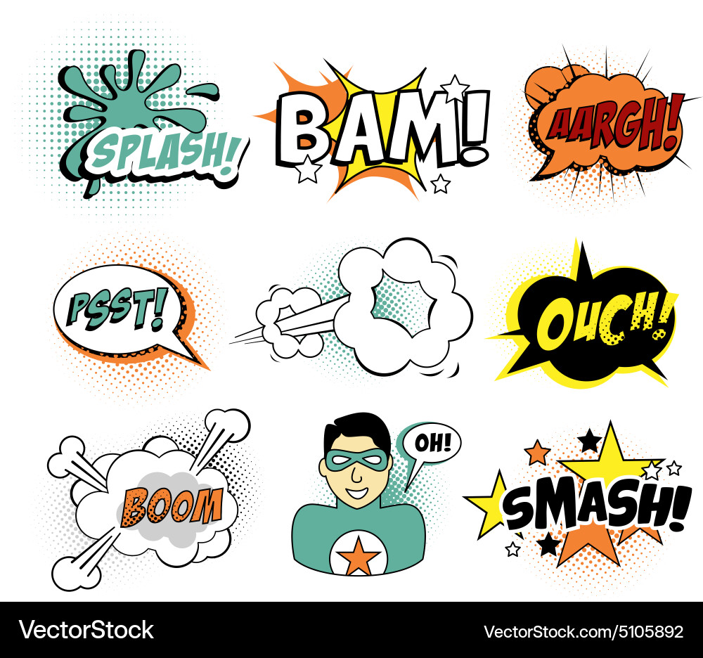 Set of comic text pop art style Royalty Free Vector Image