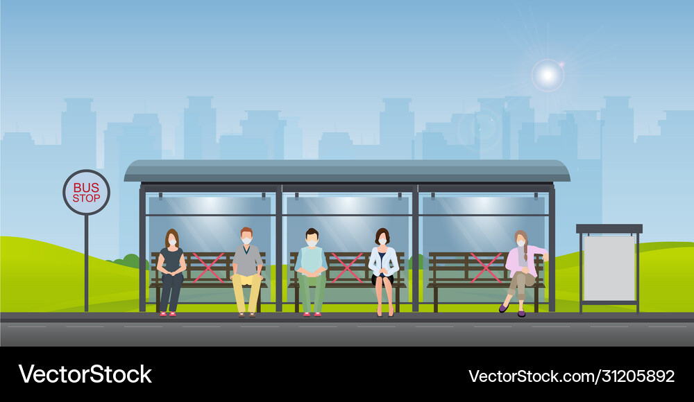 Social distancing concept with people wearing Vector Image